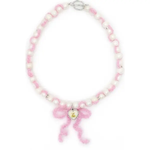 VELVET LUNA Cashmere Pearl Teddy Necklace - Pink
