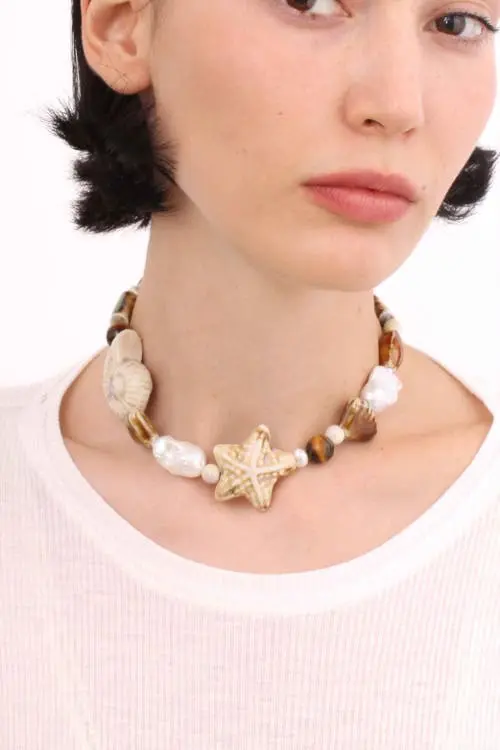 VELVET LUNA Ceramic Starfish Charm Necklace - Ivory