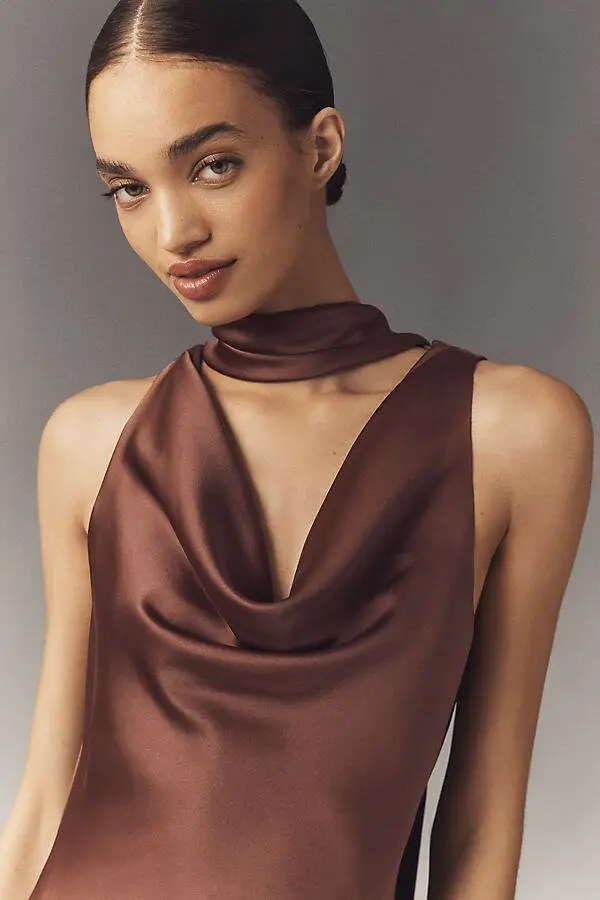 Bhldn Satin Cowled Scarf-Neck Maxi Dress