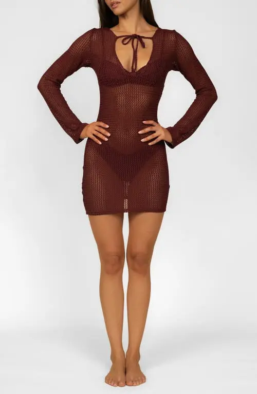 MONTCE Sophia Long-sleeve Cover-up Minidress - Maroon Crochet