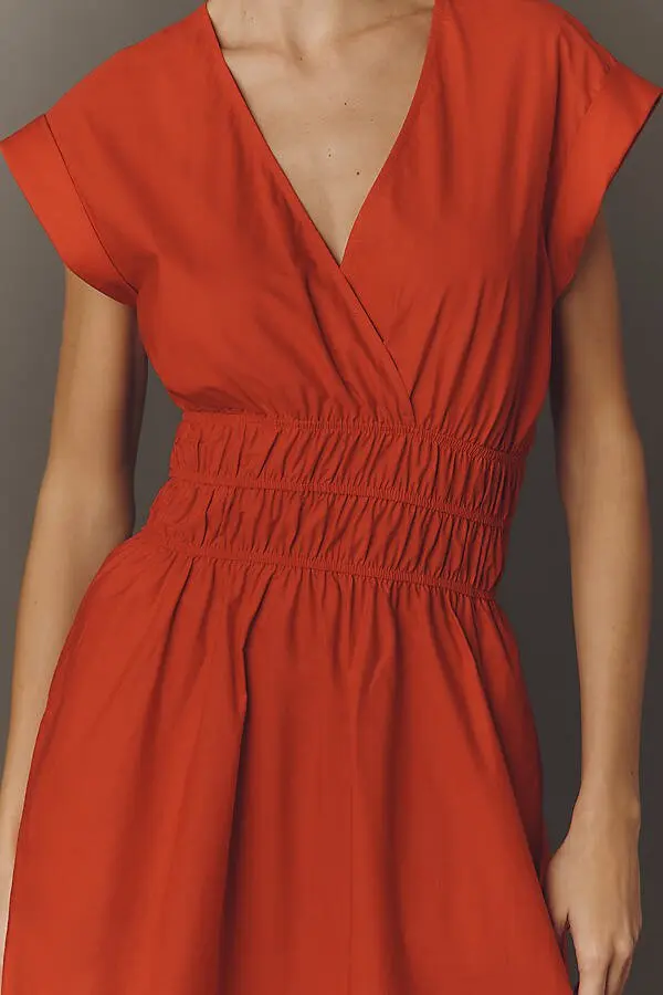 Maeve Cap-sleeve V-neck Smocked Midi Dress