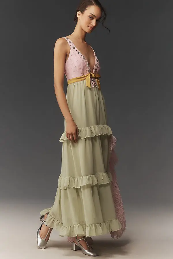 knee length dresses for ladies Maeve Maxi Dress - Pale Yellow/Pink main image 0