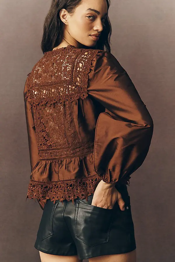 Anthropologie Eyelet Long-sleeve Blouse