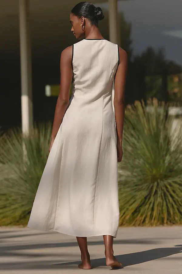 MARE MARE Sleeveless Linen Blend Wrap Midi Dress - Ivory