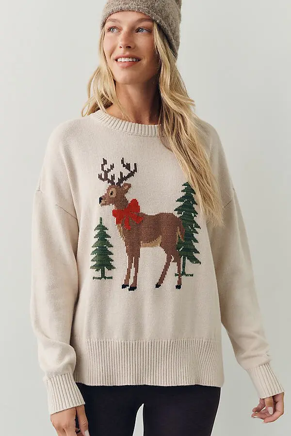Beach Riot Callie Tree Crew-neck Sweater - Ivory