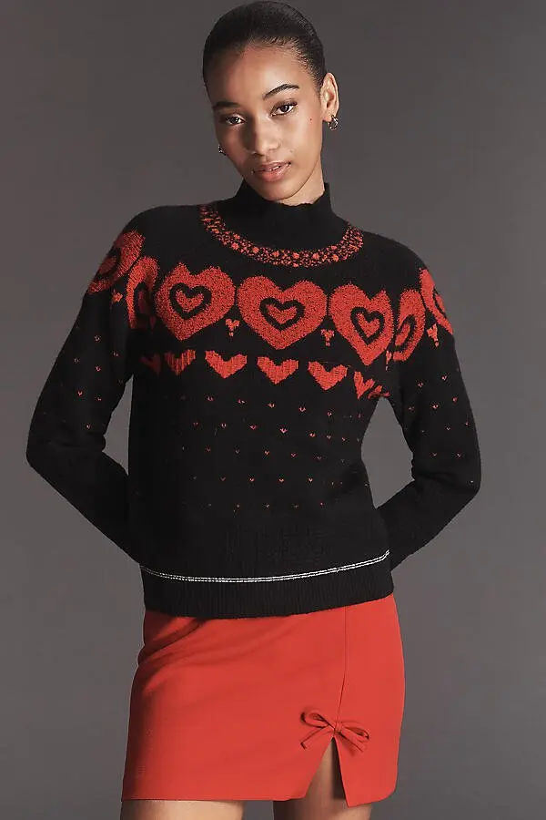 Maeve Metallic Heart Icon Mock-neck Sweater