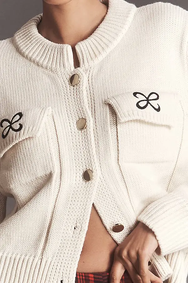 Maeve Embroidered Logo Cardigan Sweater