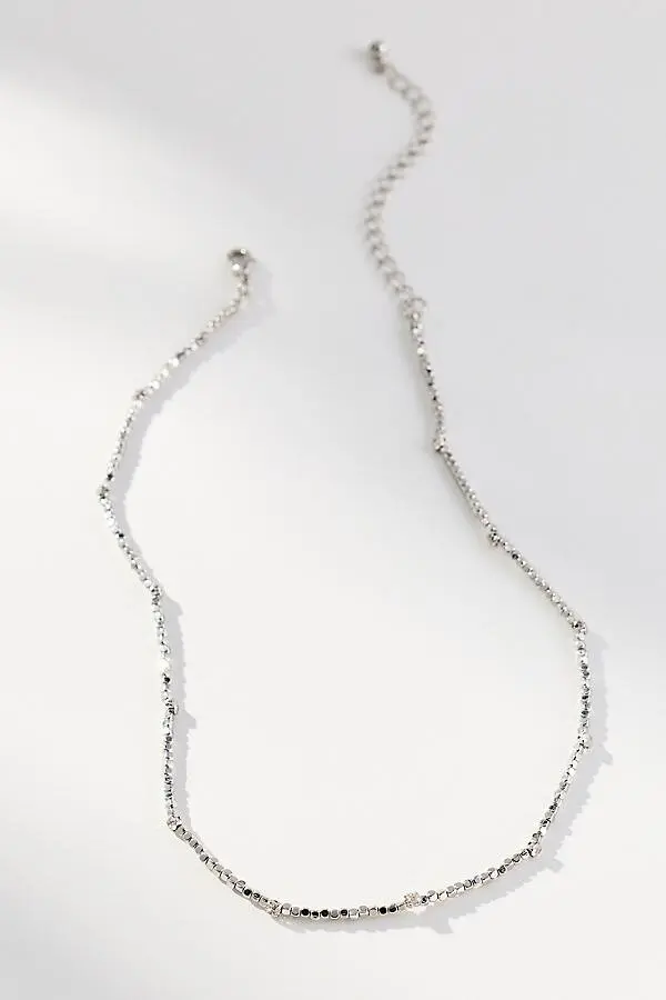 Anthropologie Beaded Metal Necklace - Silver