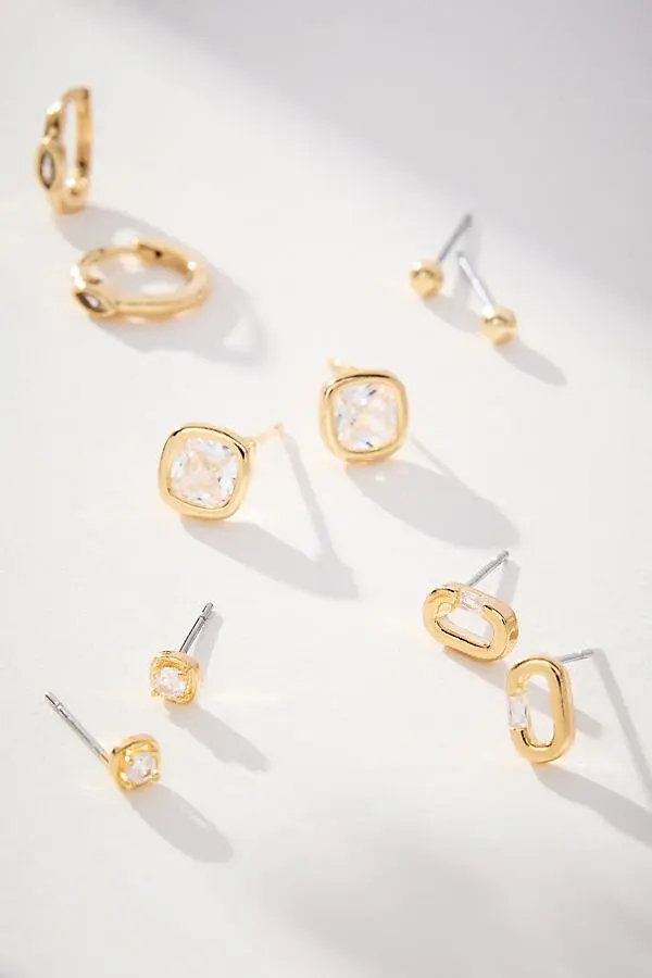 Anthropologie Delicate Crystal Earring Set - Gold
