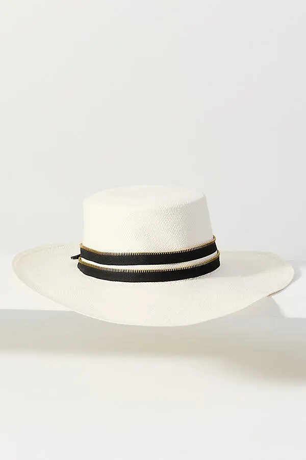 SENSI STUDIO Zipper Trim Straw Hat - White