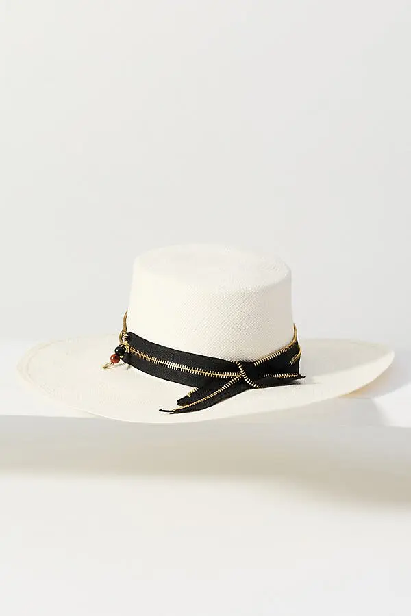 SENSI STUDIO Zipper Trim Straw Hat