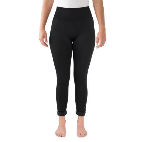 MUK LUKS High Waisted Faux Fur Lined Leggings - Black