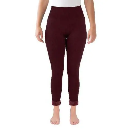 MUK LUKS High Waisted Faux Fur Lined Leggings - Wine