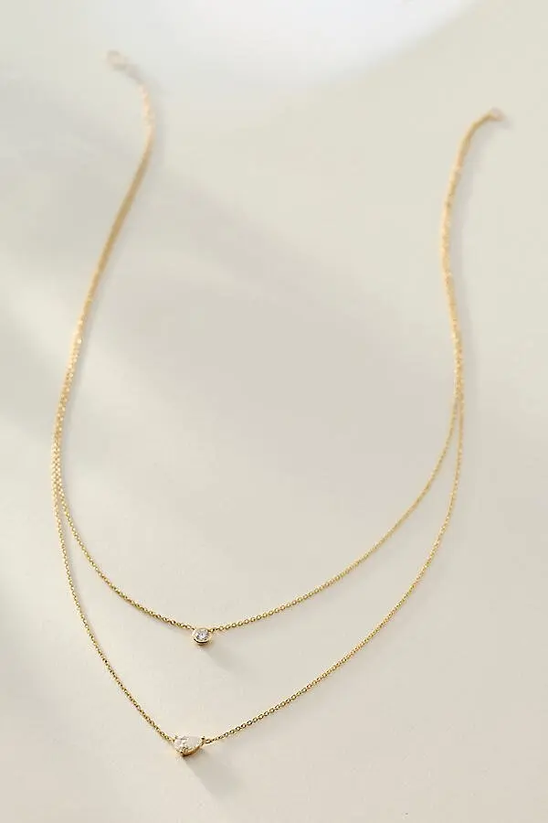 BY ADINA EDEN Lab Grown Diamond Double-layer Pear & Bezel Necklace - Gold