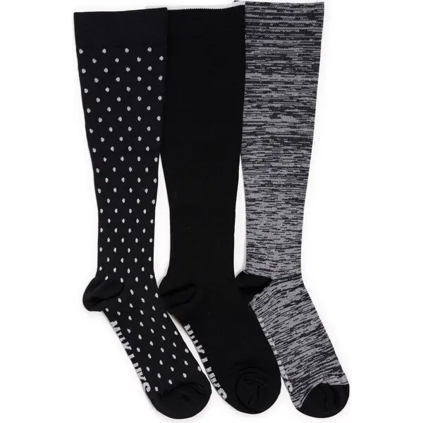 MUK LUKS Nylon Compression Knee-high Socks 3-pair Pack Wide Size - Black Multi