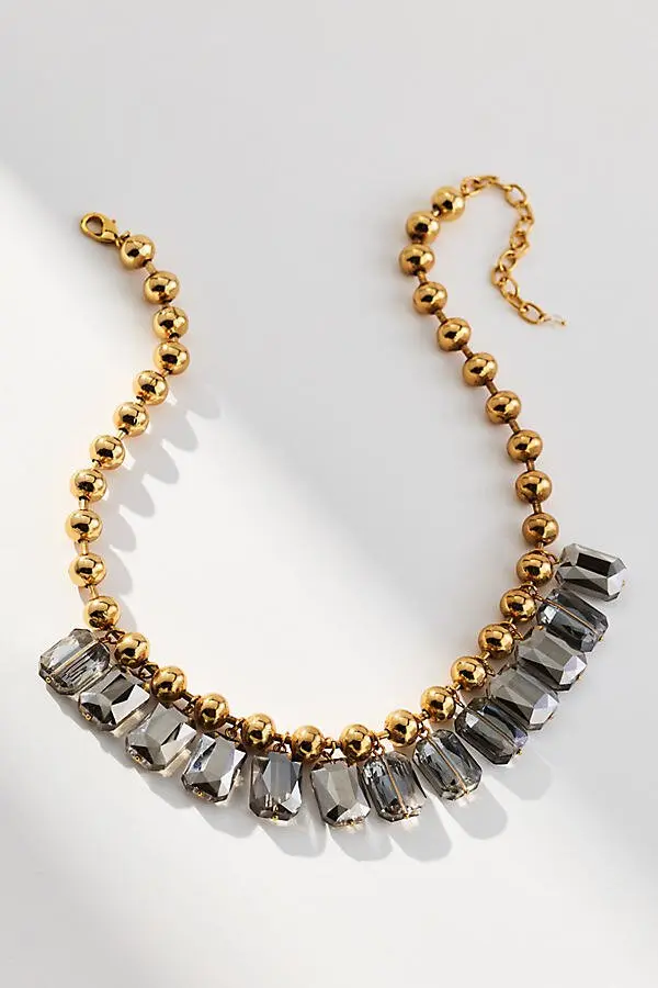 Anthropologie Chunky Stone Necklace - Gold & Grey