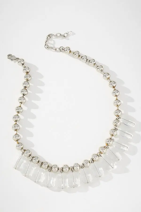 Anthropologie Chunky Stone Necklace - Silver & Clear