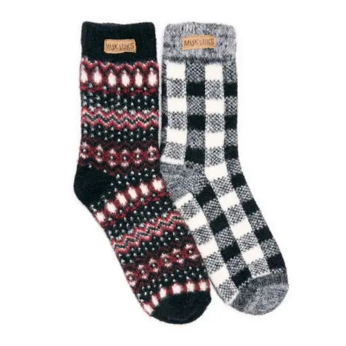MUK LUKS Sweater Crew Socks Pack - Ebony Pack