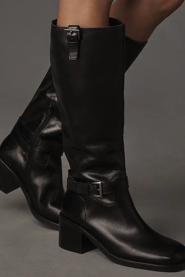 Maeve Mod Buckle Block-heel Boots - Black