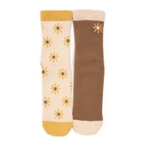 MUK LUKS 2-pair Pack Cozy Compression Gripper Crew Socks - Cream/brown