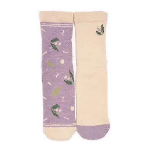 MUK LUKS 2-pair Pack Cozy Compression Gripper Crew Socks - Cream/purple