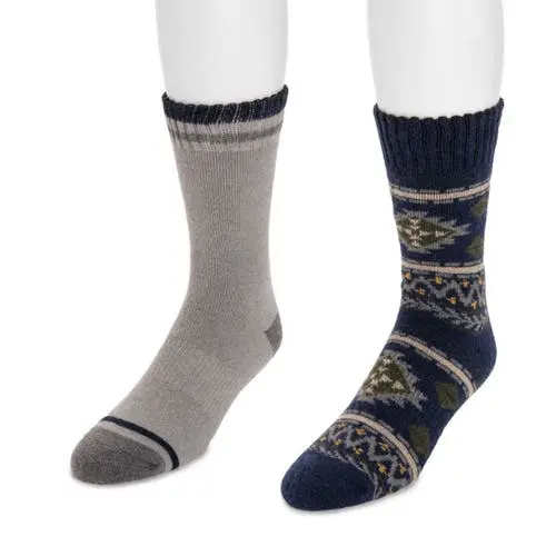 MUK LUKS Wool Blend Crew Socks 2 Pair Pack - Ebony/dark Grey Heather