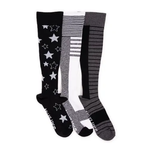 MUK LUKS Cotton Rib Compression Knee-high Socks 3-pair Pack - Ebony