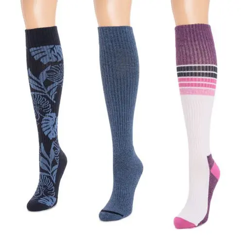 MUK LUKS Cotton Rib Compression Knee-high Socks 3-pair Pack - Indigo