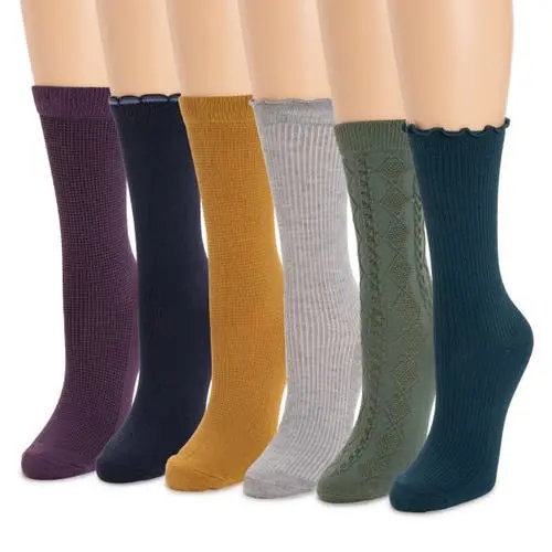 MUK LUKS Whisper Soft Crew Socks 6-pair Pack - Cool Multi