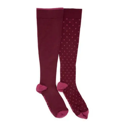 MUK LUKS Nylon Blend Compression Knee High Socks - Burgundy