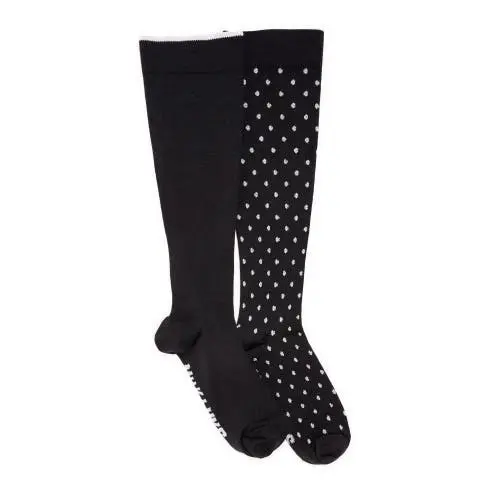 MUK LUKS Nylon Blend Compression Knee High Socks - Ebony/dot