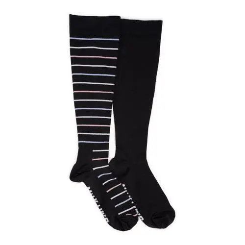 MUK LUKS Nylon Blend Compression Knee High Socks - Ebony/pastel