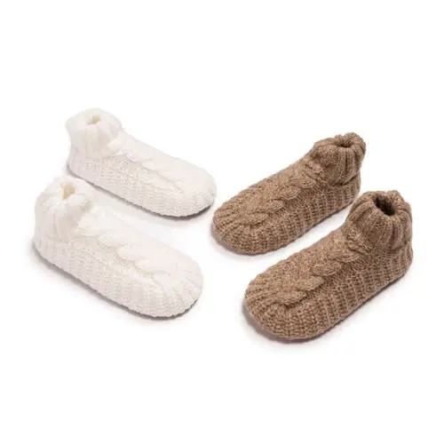MUK LUKS Cuffed Sweater Knit Ballerinas 2-pair Pack - Beige/ivory