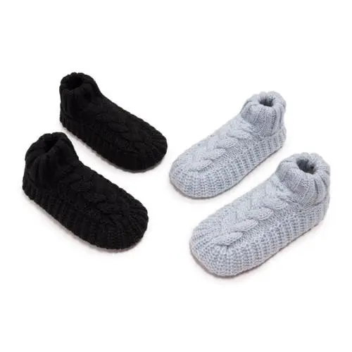 MUK LUKS Cuffed Sweater Knit Ballerinas 2-pair Pack - Black/light Blue