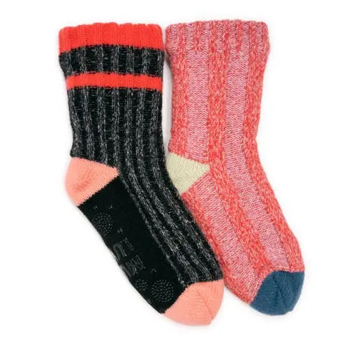 MUK LUKS Color Blocked Sweater Cabin Socks - Ebony/pink