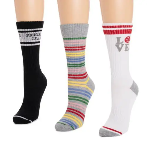 MUK LUKS 3-pair Pack Cotton Rib Compression Crew Socks - Rainbow