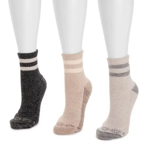 MUK LUKS Dream Step Cozy Mini Crew Sock 3-pair Pack - Ebony/neutral