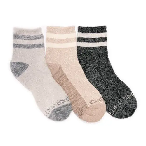 MUK LUKS Dream Step Cozy Mini Crew Sock 3-pair Pack - Ebony/neutral