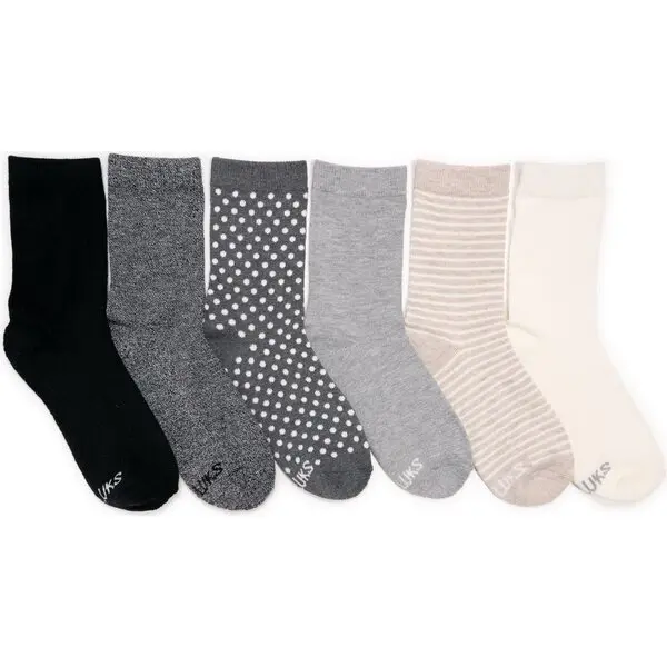 MUK LUKS Dreamstep Crew Socks 6-pair Pack - Dark Neutral
