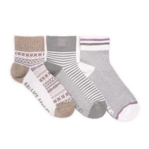 MUK LUKS Cotton Compression Quarter Crew Socks 3-pair Pack - Grey/timberwolf