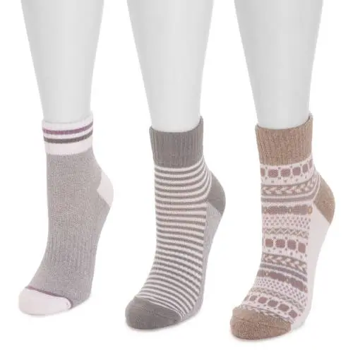 MUK LUKS Cotton Compression Quarter Crew Socks 3-pair Pack - Grey/timberwolf