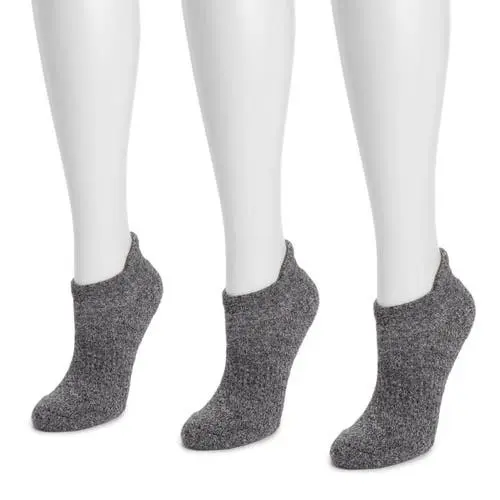 MUK LUKS Cotton Compression Ankle Socks 3-pair Pack - Black Marl