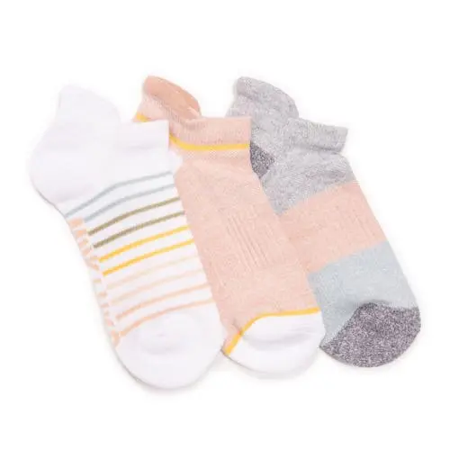 MUK LUKS Cotton Compression Ankle Socks 3-pair Pack - Ghost/rose
