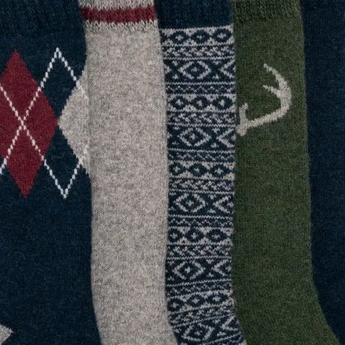 MUK LUKS Wool Blend Crew Socks 5-pair Pack - Navy/multi