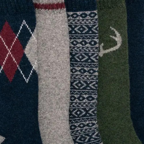 MUK LUKS Wool Blend Crew Socks 5-pair Pack - Navy/multi