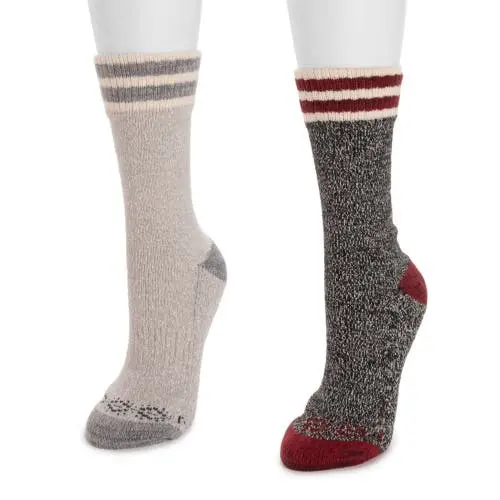 MUK LUKS Dream Step Cozy Crew Socks 2-pair Pack - Ebony/grey