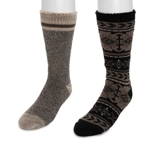 MUK LUKS Heat Retainer Crew Socks 2-pair Pack - Dark Grey/pearl