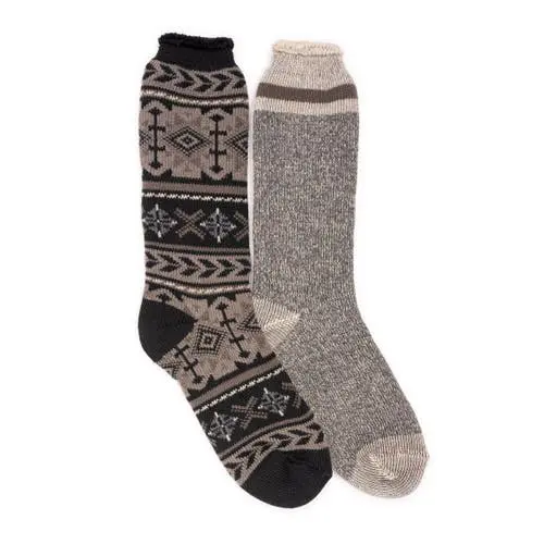MUK LUKS Heat Retainer Crew Socks 2-pair Pack - Dark Grey/pearl