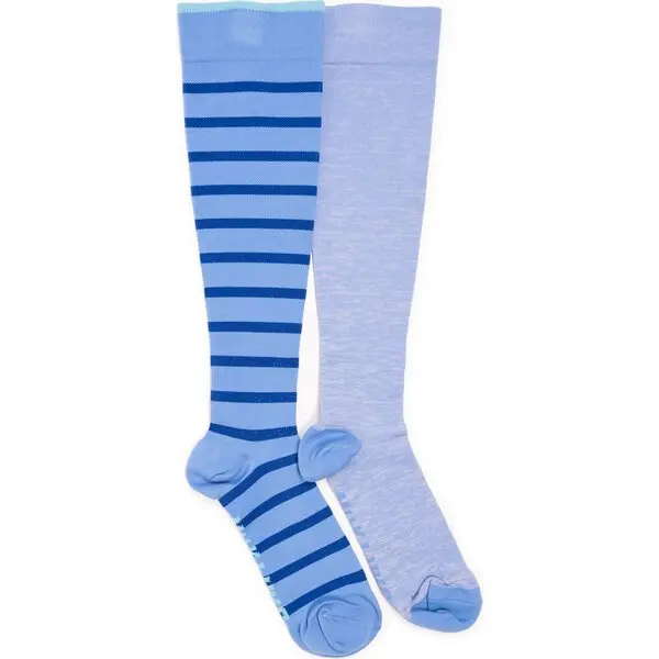 MUK LUKS Nylon Blend Compression Knee High Socks 2 Pair Pack Wide Size - Blue