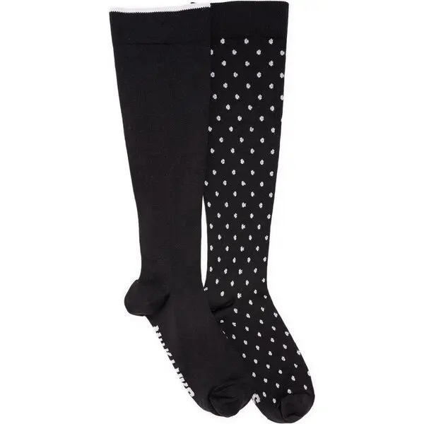 MUK LUKS Nylon Blend Compression Knee High Socks 2 Pair Pack Wide Size - Ebony/dot